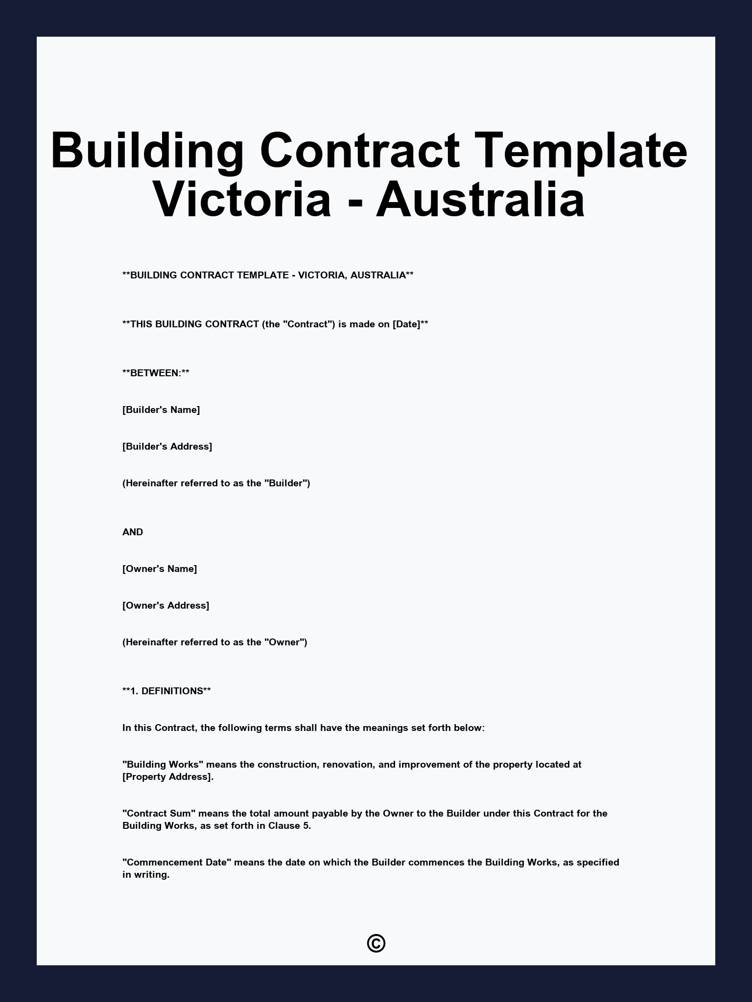 Building Contract Template Victoria - Australia