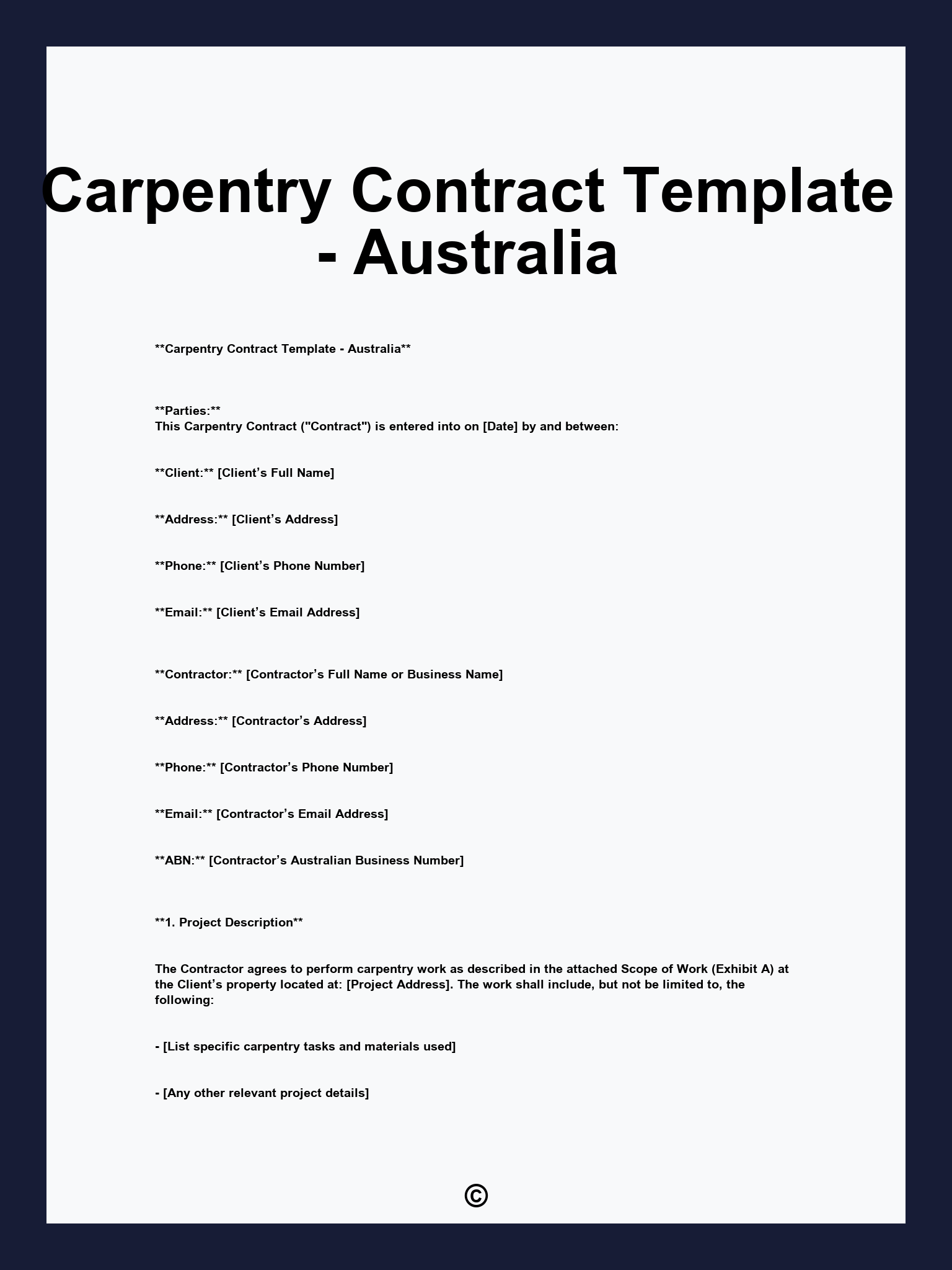 Carpentry Contract Template - Australia