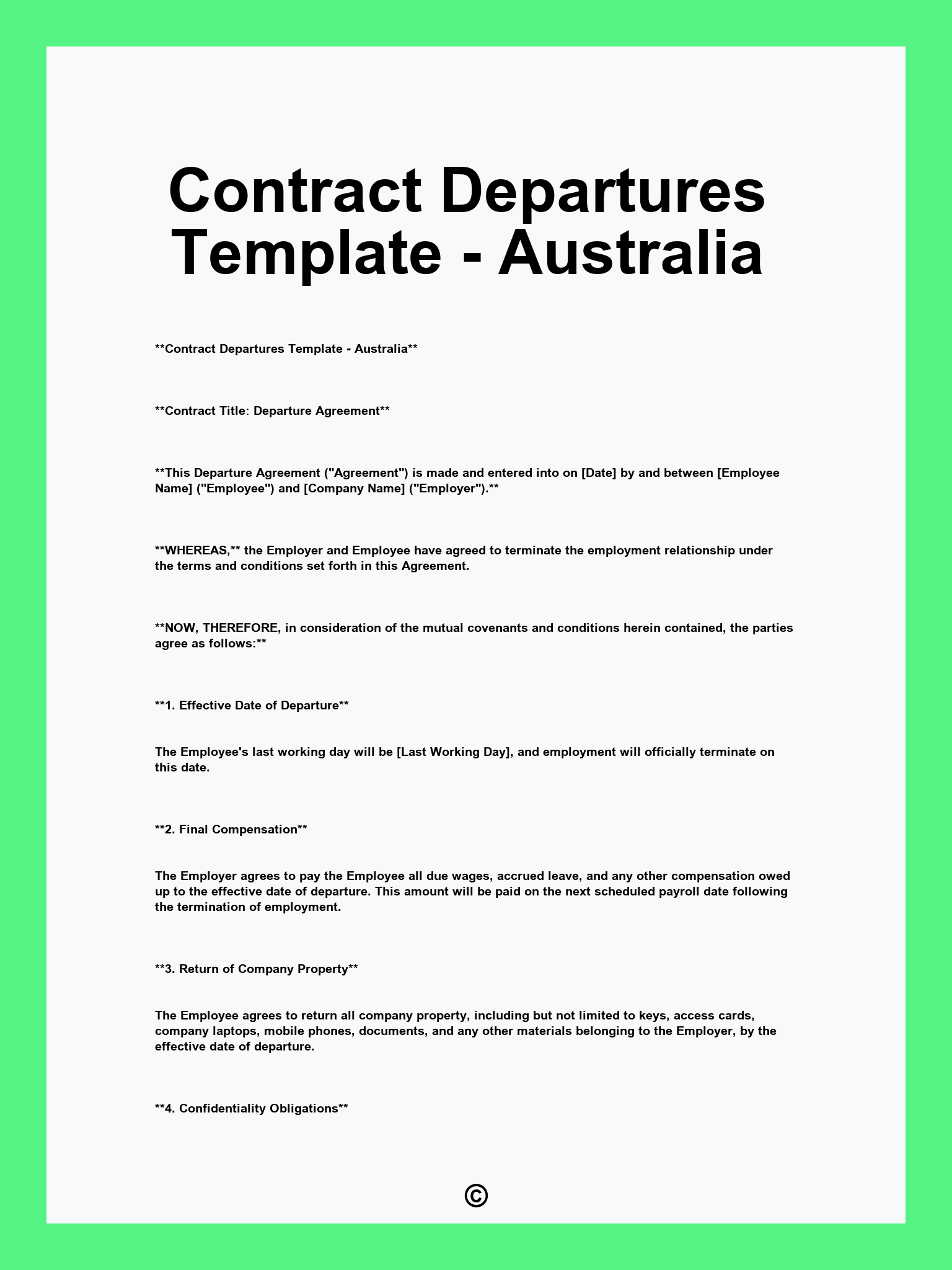 Contract Departures Template - Australia