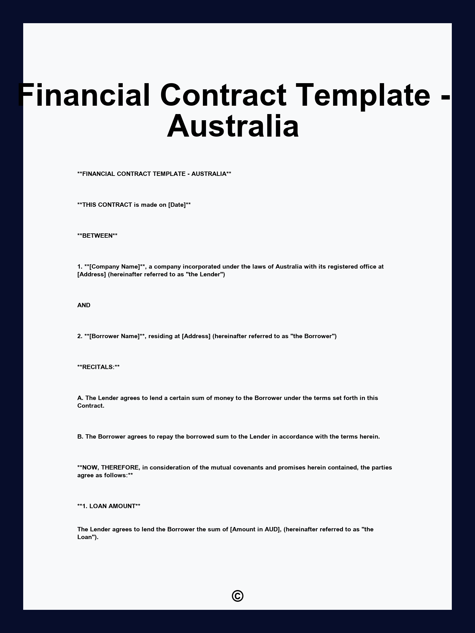 Financial Contract Template - Australia