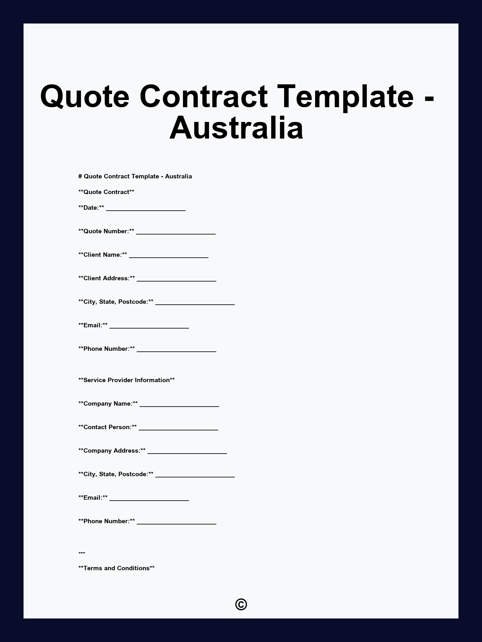 Quote Contract Template - Australia